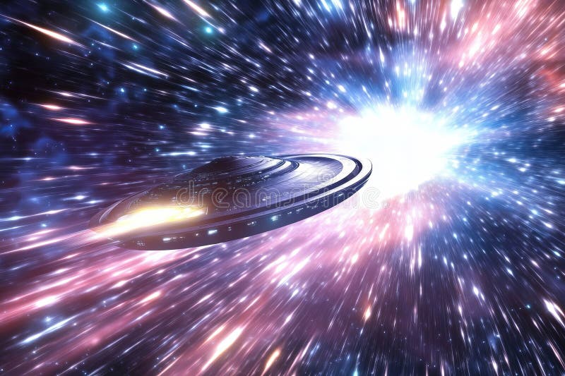 Interstellar Spaceship Navigating through Warp Speed in Space Stock ...