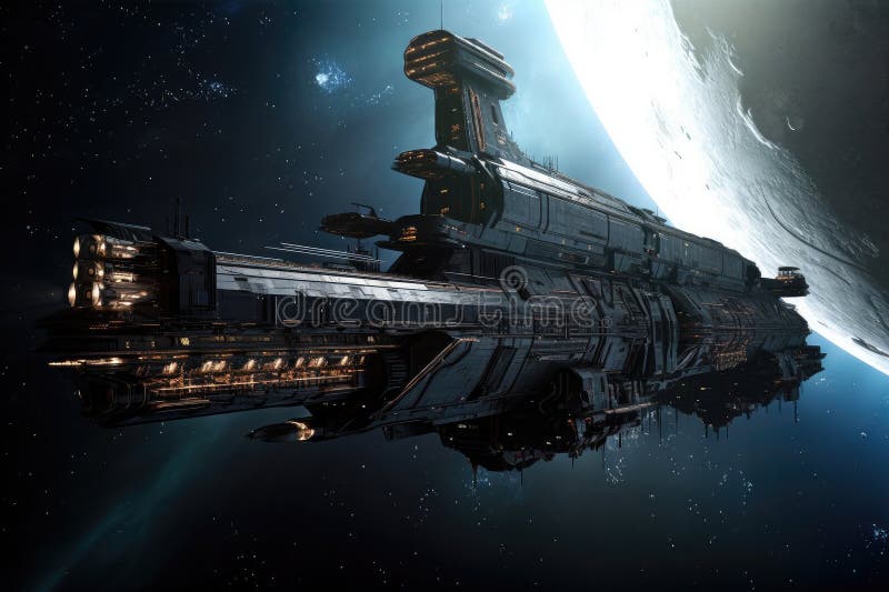 Interstellar Warship, with Crew in Combat Formation, Speeding Past ...