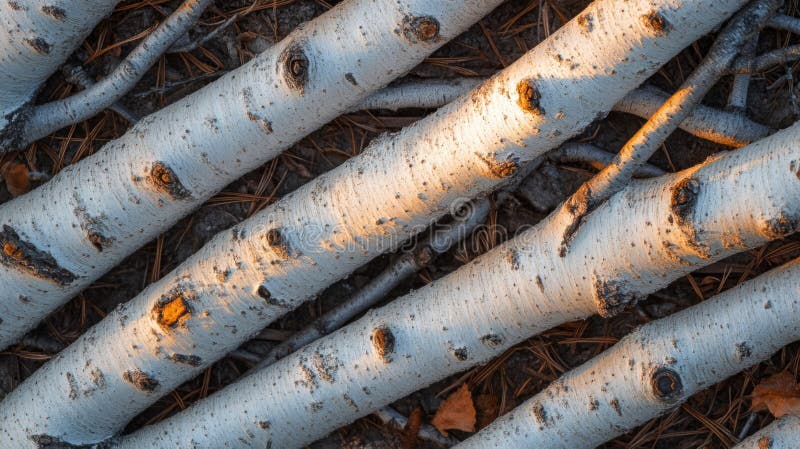 Intertwined Aspen Tree Trunks with Sunlit Bark Stock Illustration - Illustration of fall, brown ...