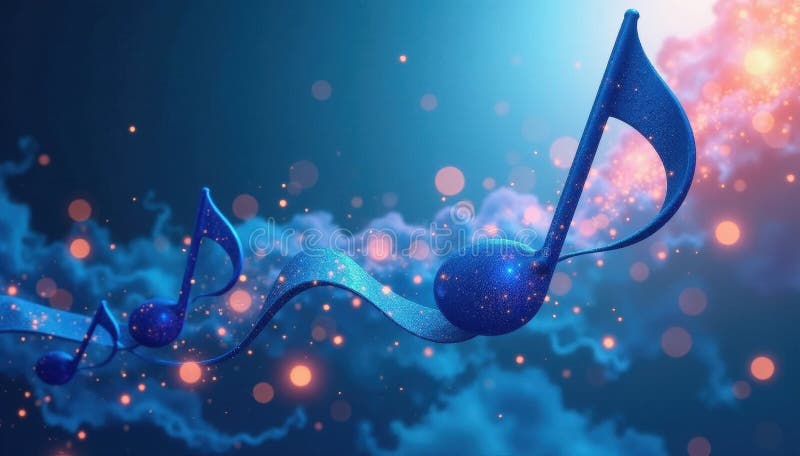 Intertwined Blue Musical Notes with Connecting Stem, Graphic, Design ...