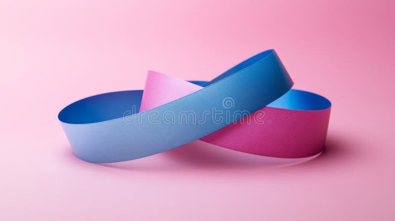 Intertwined Blue and Pink Ribbons on Pink Background Stock Illustration ...