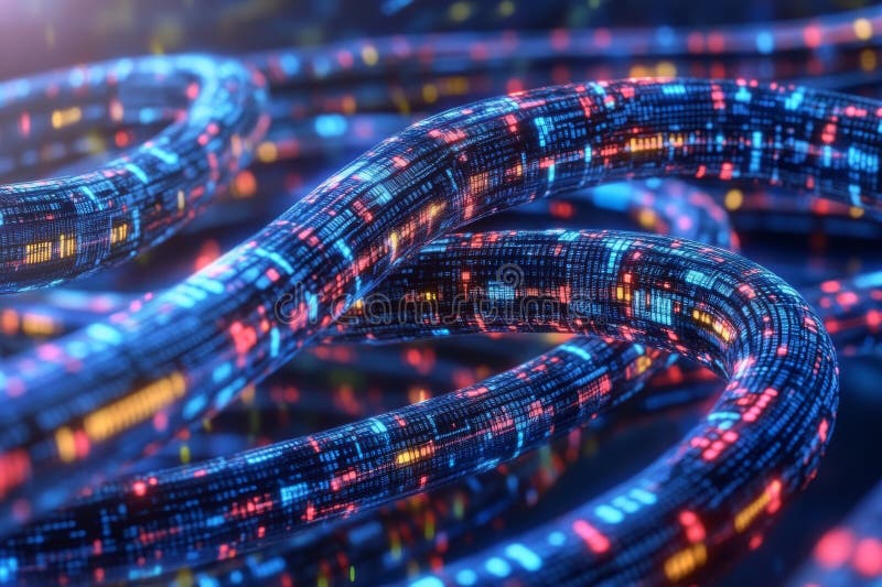 Intertwined Blue and Red Glowing Data Cables Representing Secure Data ...