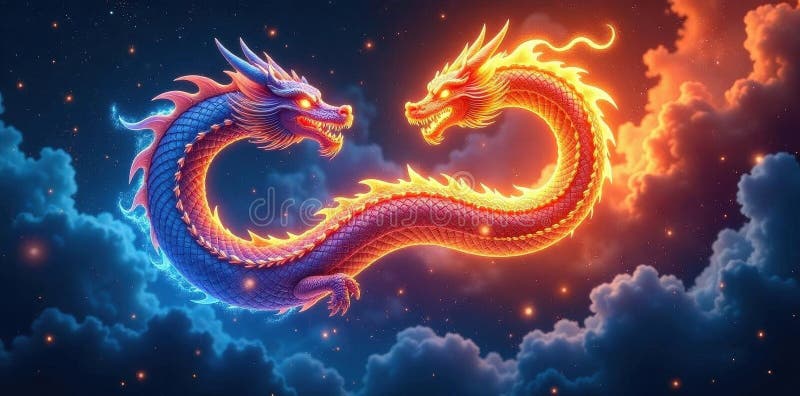 Intertwined Fire Ice Dragon Stock Illustrations – 4 Intertwined Fire ...