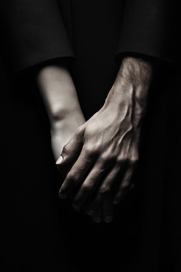 Intertwined Hands in Dramatic Light Showing Connection and Contrast ...