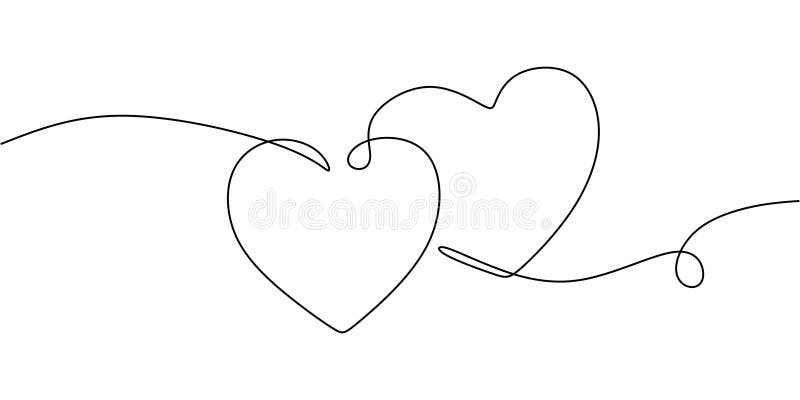 Intertwined Hearts in Continuous One Line Drawing. Representing Unity ...