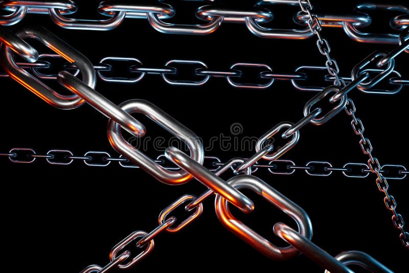 Intertwined Lines of Chains Consisting of Iron Rings on a Black ...