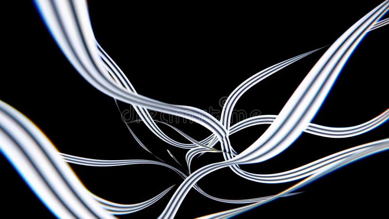 Curved Metallic Lines Flow on Black Creating Abstract Motion Concept ...