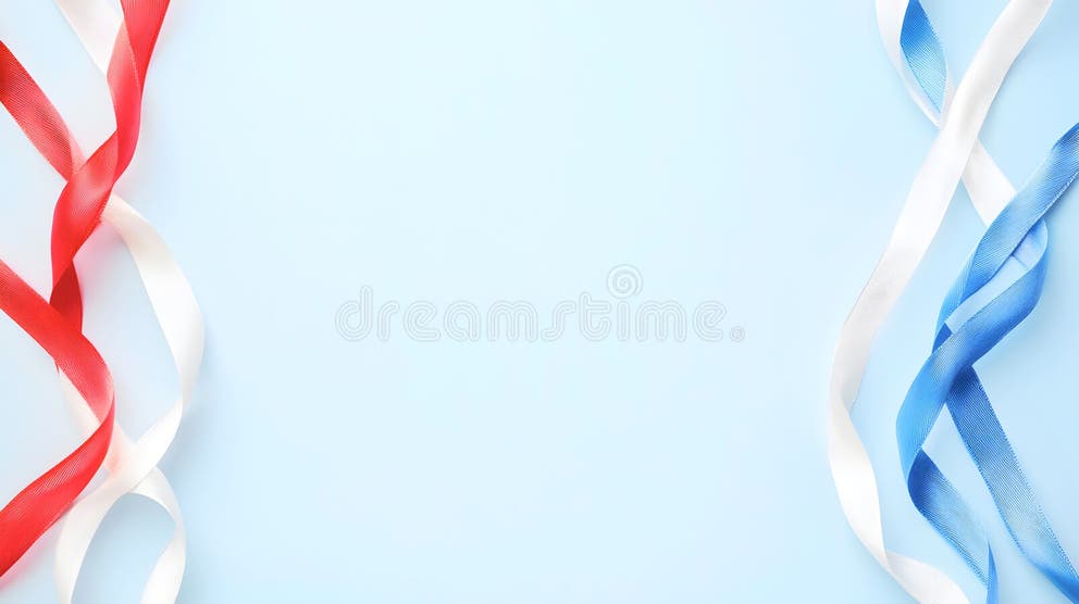 Intertwined Red, White, and Blue Ribbons on a Light Blue Background ...