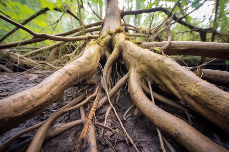 Intertwined Roots of Large Trees in the Undergrowth Stock Illustration ...
