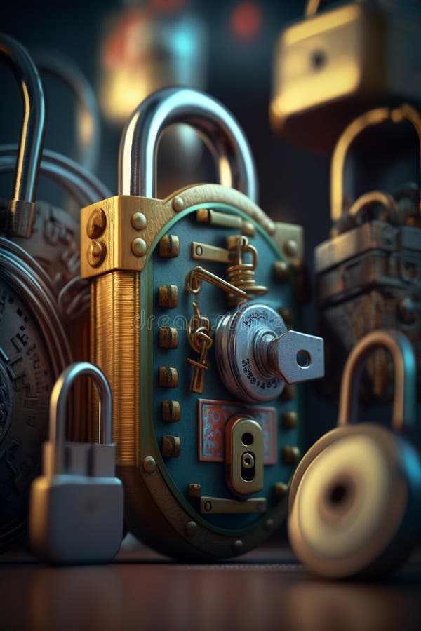 Intertwined Security Locks in Abstract 3D Rendering Stock Illustration ...