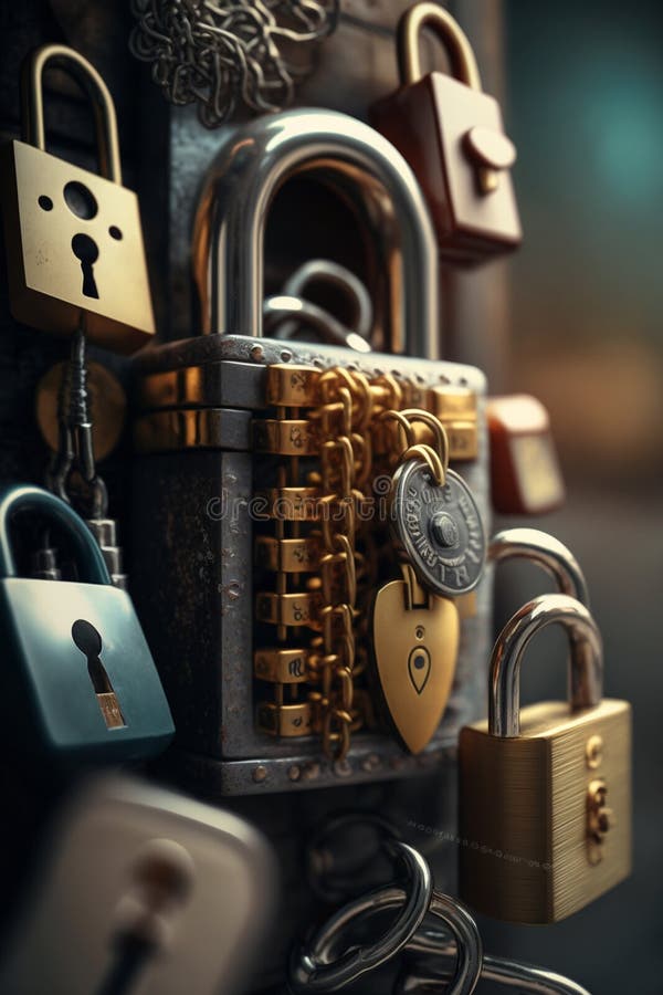 Intertwined Security Locks in Abstract 3D Rendering Stock Illustration ...