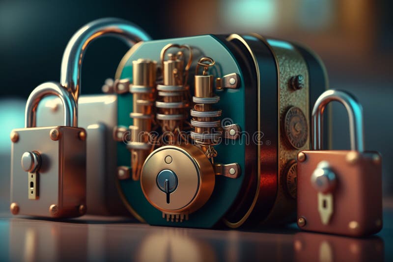 Intertwined Security Locks in Abstract 3D Rendering Stock Illustration ...