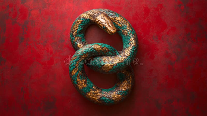 Intertwined Serpent Forming Figure Eight on Red Background Stock ...