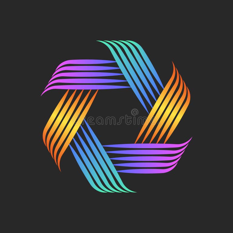 Intertwined Thread or Stripes Logo Hexagon Geometric Shape Metallic ...