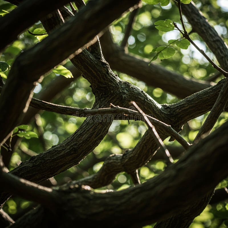 Intertwined Tree Branches with Textured Bark Create a Complex, Organic ...