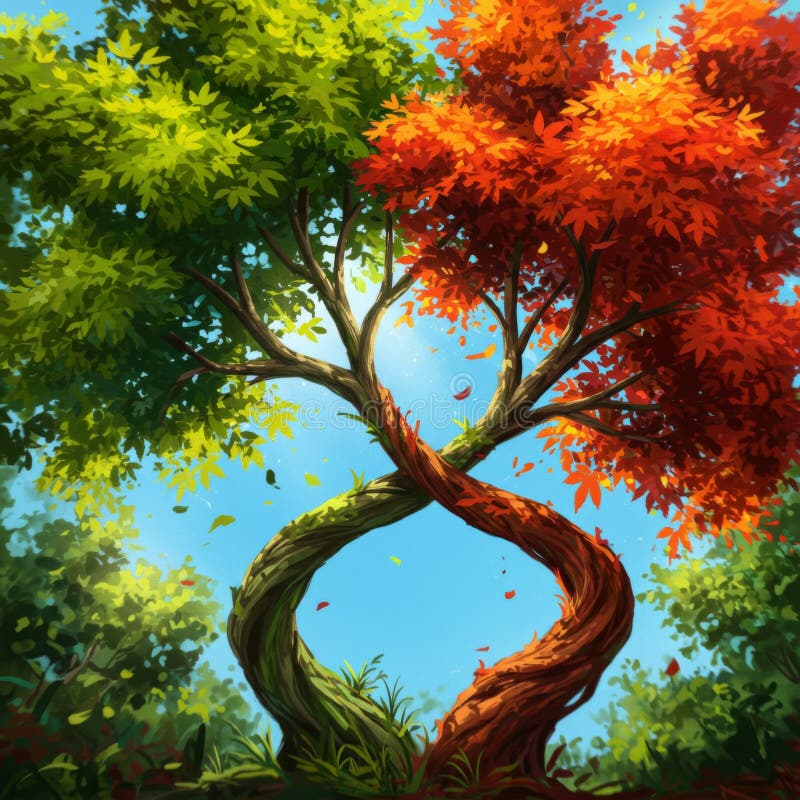 Intertwined Trees Representing Four Seasons Stock Illustration ...