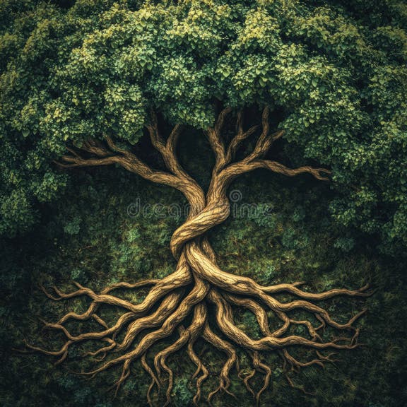 Intertwining Branches and Roots Create a Visual Representation of a ...