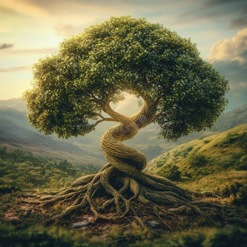 The Intertwining Branches and Roots of a Vibrant Tree Illustrate the ...