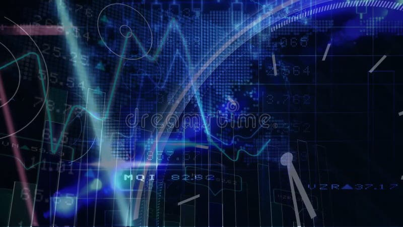Intertwining Digital Clock and Data Graphs with Blue Animation ...