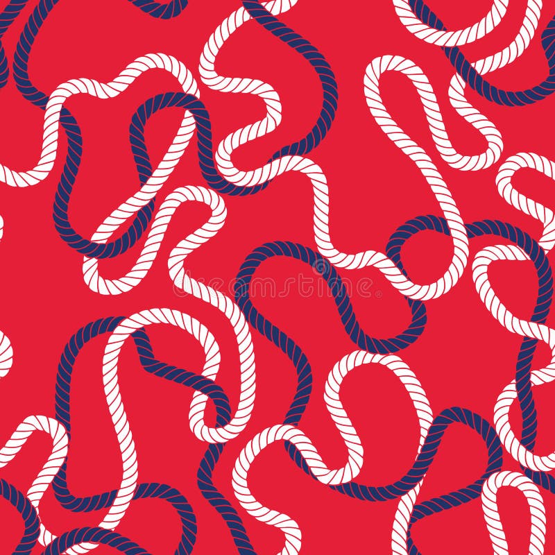 Intertwining Nautical Blue and White Ropes on Red Background Vector ...