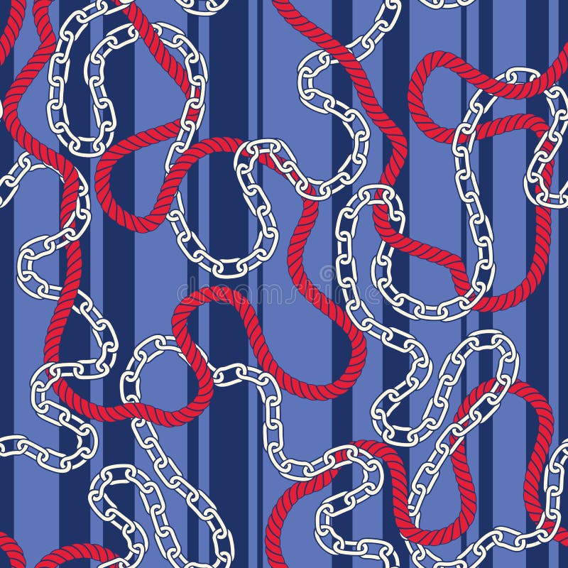Intertwining Nautical Ropes, Chains and Stripes Vector Seamless Pattern ...