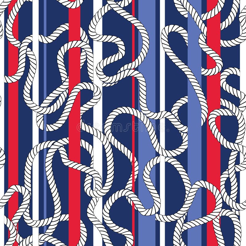 Intertwining Red Nautical Ropes and Chain Links Vector Seamless Pattern ...