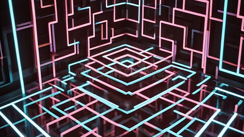 Illuminated Maze of Abstract Geometry and Light Stock Illustration - Illustration of upscale ...