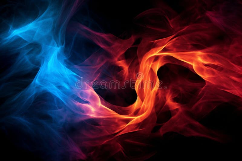 Intertwining Red and Blue Flames Mesmerize on a Dark Background. Stock ...
