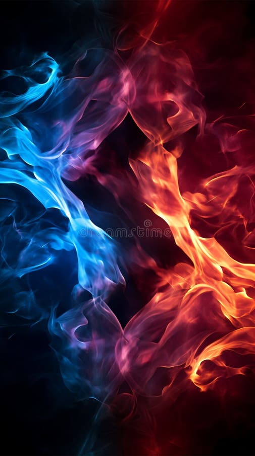 Intertwining Red and Blue Flames Mesmerize on a Dark Background Stock ...