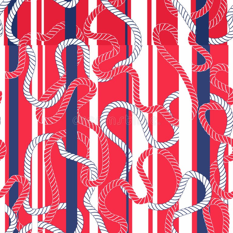 Intertwining Red and Blue Nautical Ropes and Stripes Vector Seamless ...