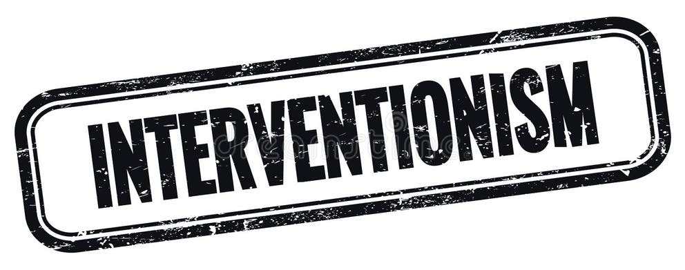 INTERVENTIONISM Text on Black Grungy Vintage Stamp Stock Illustration ...