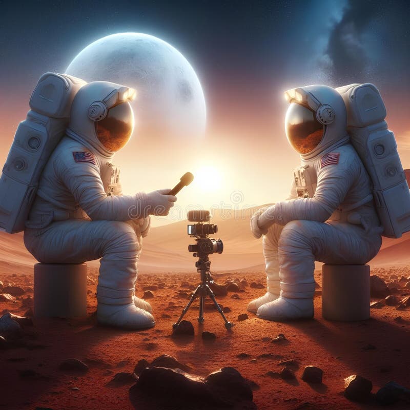 Interview Being Filmed on the Surface of Mars Stock Illustration ...