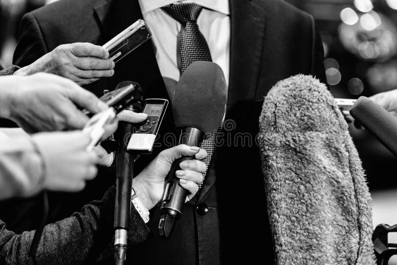 Interview: Black Microphone is Standing on the Desk, Copy Space Stock ...