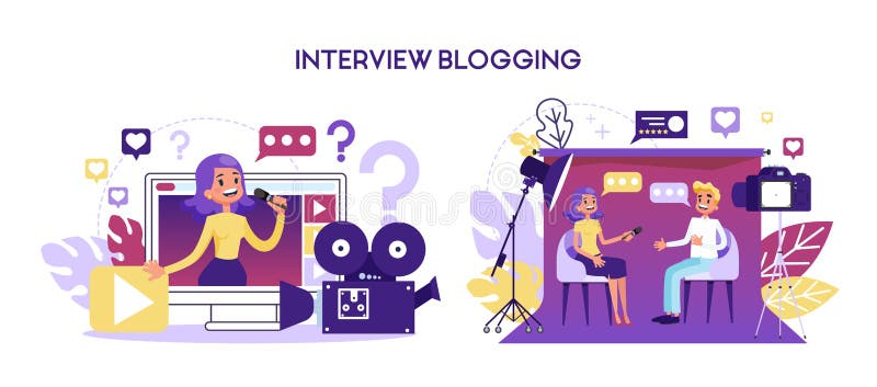 Interview Blog Concept. Journalist is Taking Interview Stock Vector ...