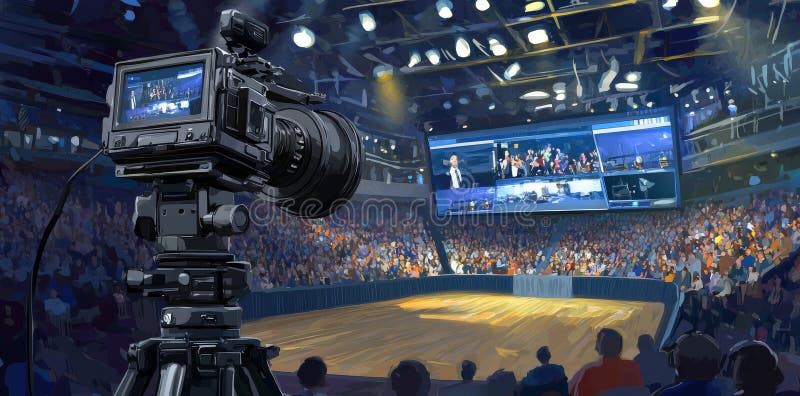 An Interview with a Blurred Background in a Television Studio ...