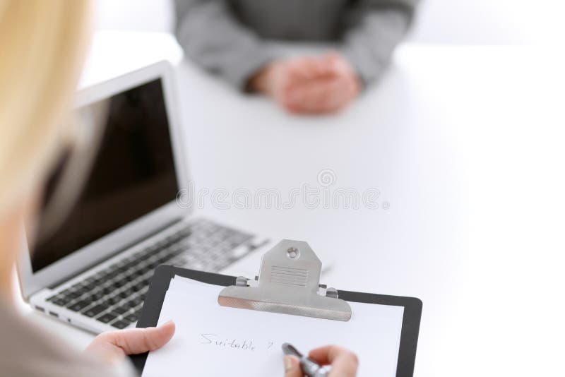 Interview. Close-up of Three Businesswoman Around the Table during Job ...