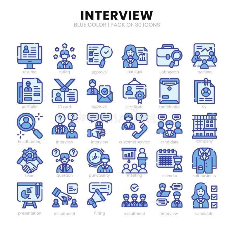 Interview Icons Bundle. Blue Colored Outline Icons Style Stock Vector ...
