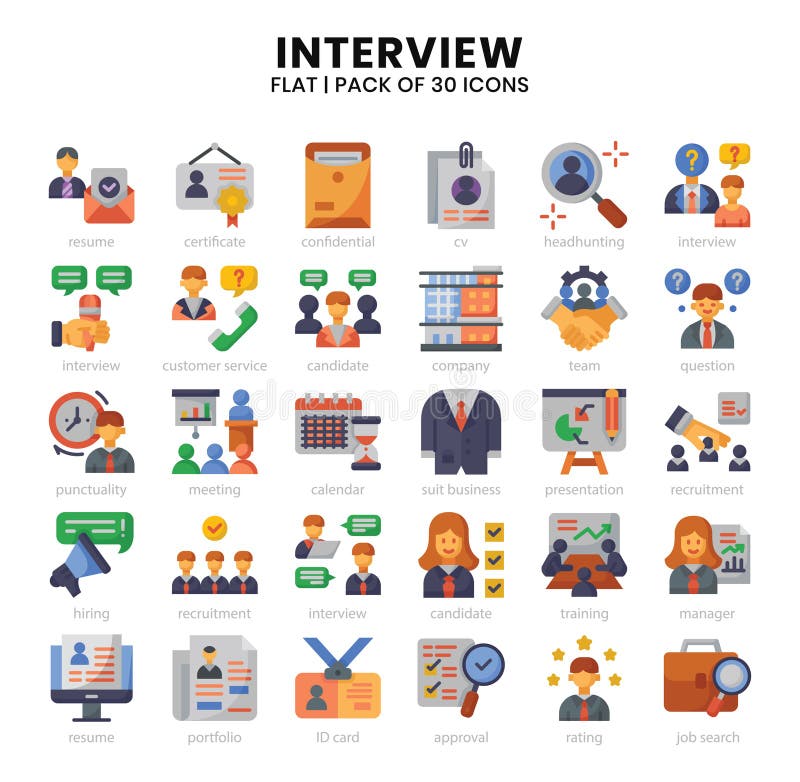 Interview Icons Bundle. Flat Icons Style Stock Vector - Illustration of ...