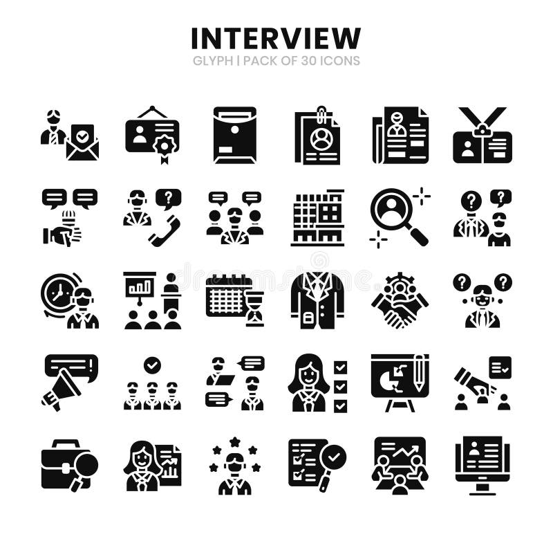Interview Icons Bundle. Glyph Icons Style Stock Vector - Illustration ...