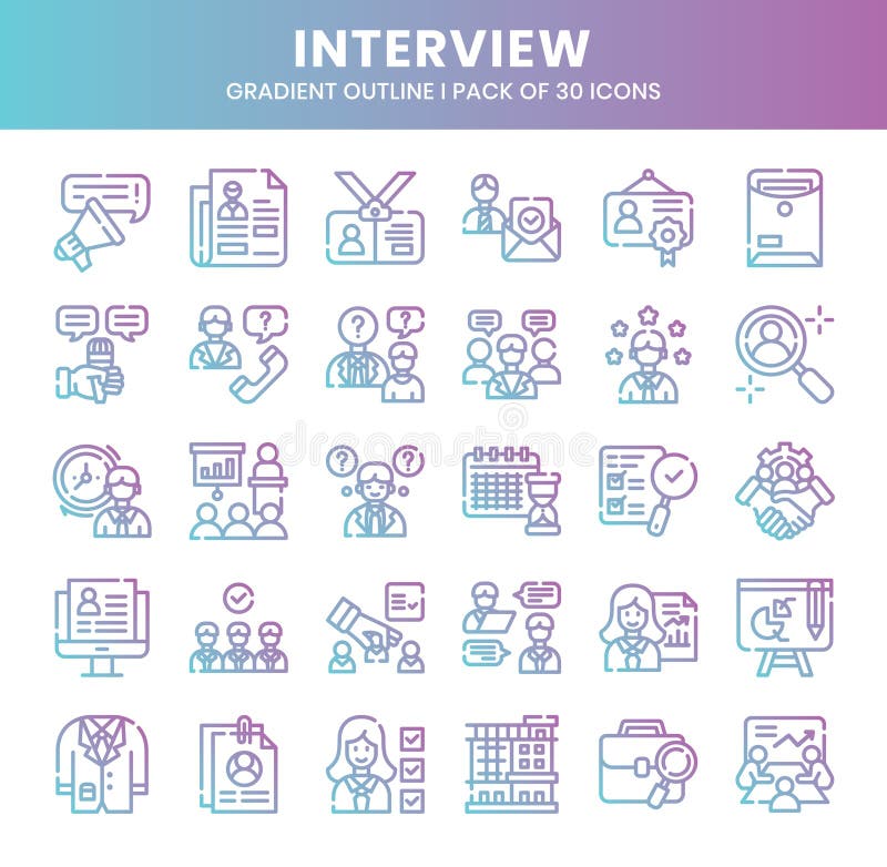 Interview Icons Bundle. Gradient Outline Icons Style Stock Vector ...