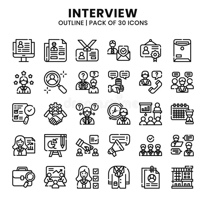 Interview Icons Bundle. Outline Icons Style Stock Vector - Illustration ...