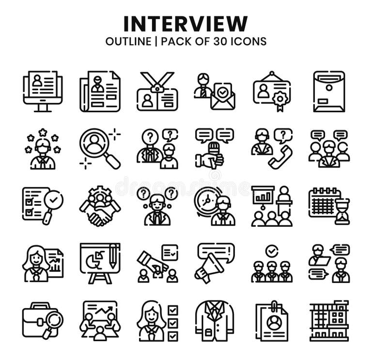 Interview Icons Bundle. Outline Icons Style Stock Vector - Illustration ...