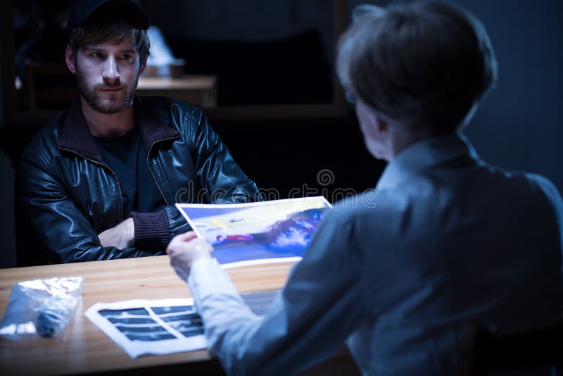 Interview in Interrogation Room Stock Image - Image of concrete, suit ...