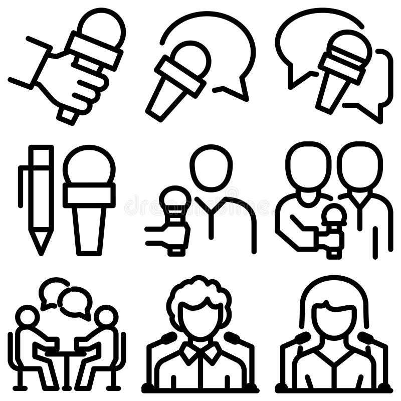 Interview Journalist and Conference Press Icon Set Stock Vector ...