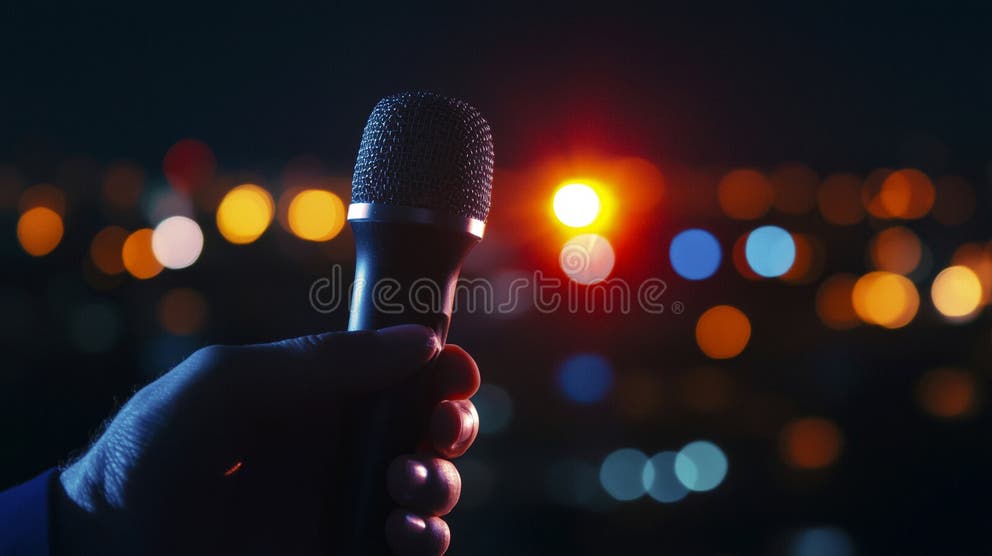 Interview Microphone. Hand Holding Microphone while Conducting ...