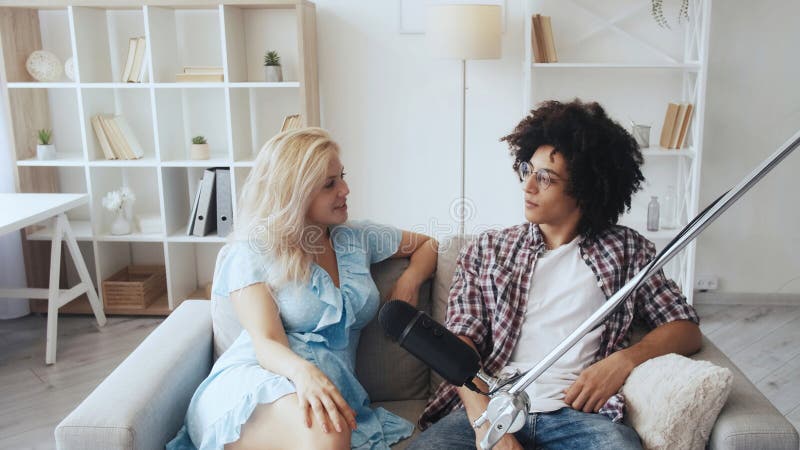 Interview Podcast Talk Show Couple Conversation Stock Image - Image of ...
