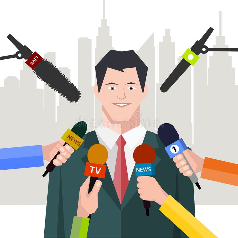 Interview Politician before a Microphone. Flat Style Stock Vector ...