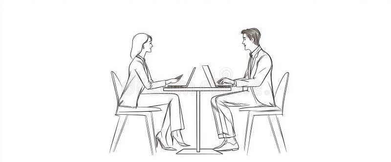 An Interview with a Recruiter and a Candidate. Continuous Line Drawing ...
