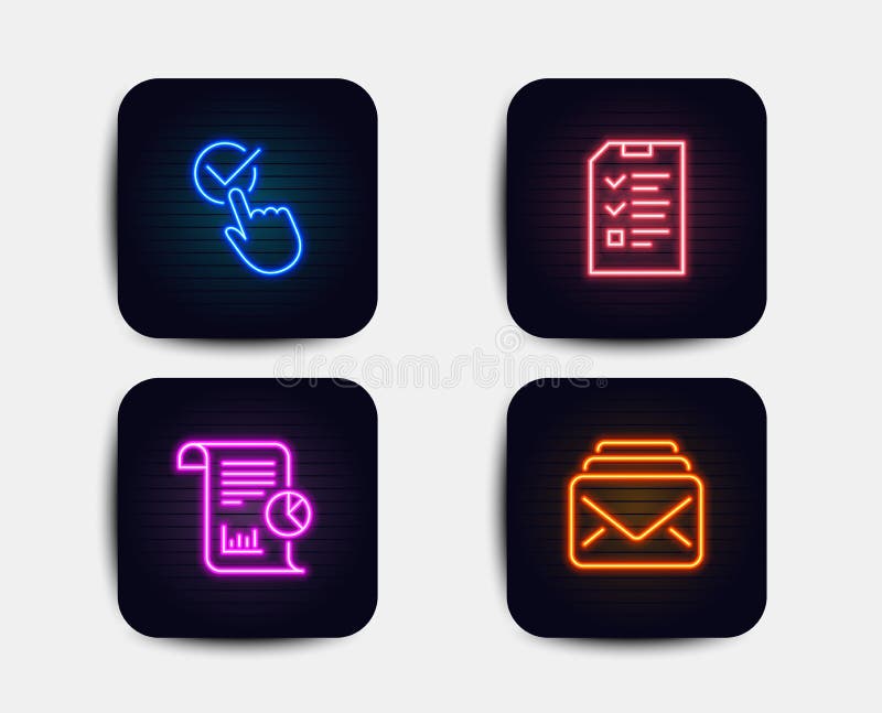 Interview, Report and Checkbox Icons. Mail Sign. Checklist File, Work ...