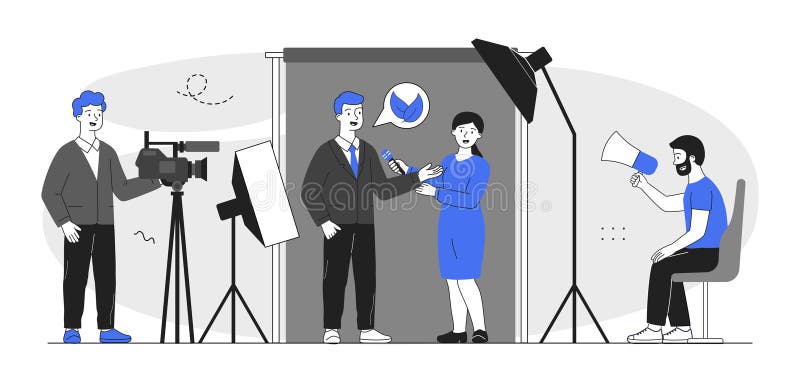 Interview Scene in TV Studio Setup. Vector Illustration Stock Vector ...